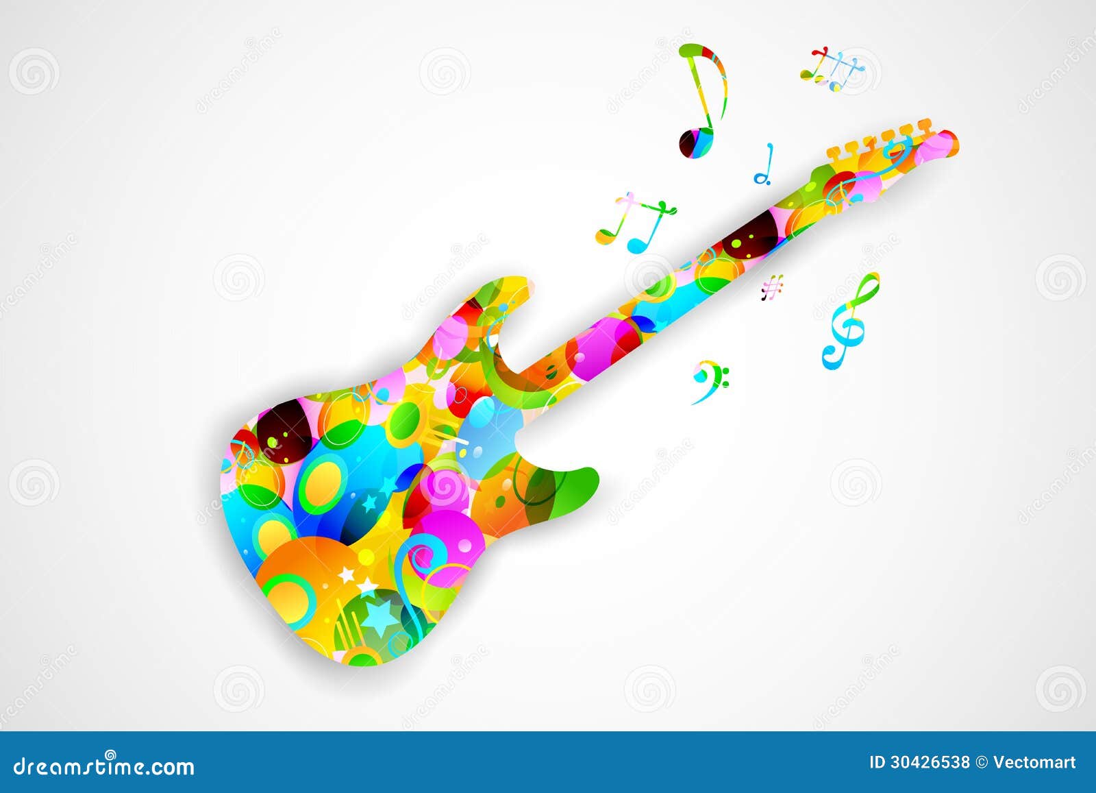 Colorful Guitar Viewed From Above On Abstract White Background, , Ideal ...