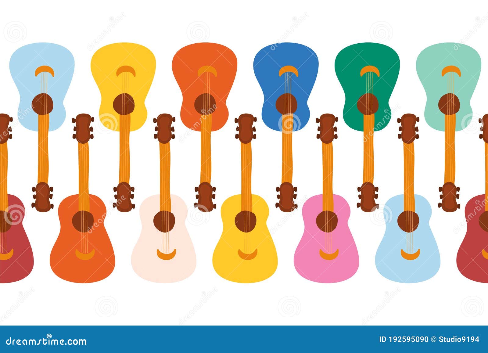 Colorful Guitars Seamless Horizontal Vector Pattern Border. Repeating ...
