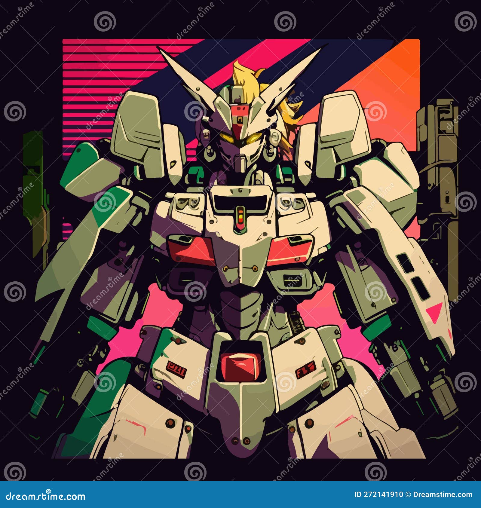 Colorful Gundam Robot 80s Illustration Stock Vector - Illustration of ...