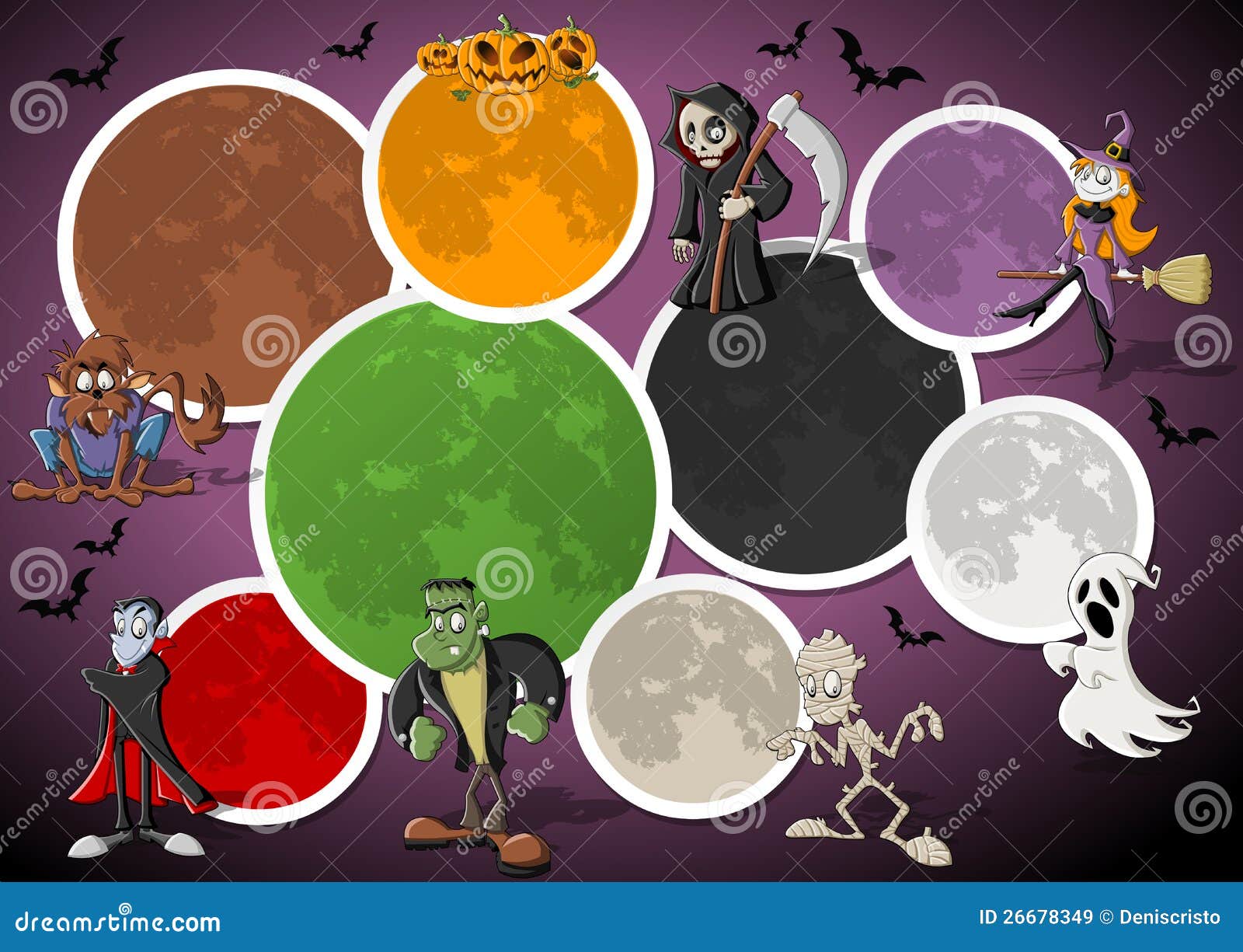 Colorful Halloween Template with Monsters Stock Vector - Illustration ...