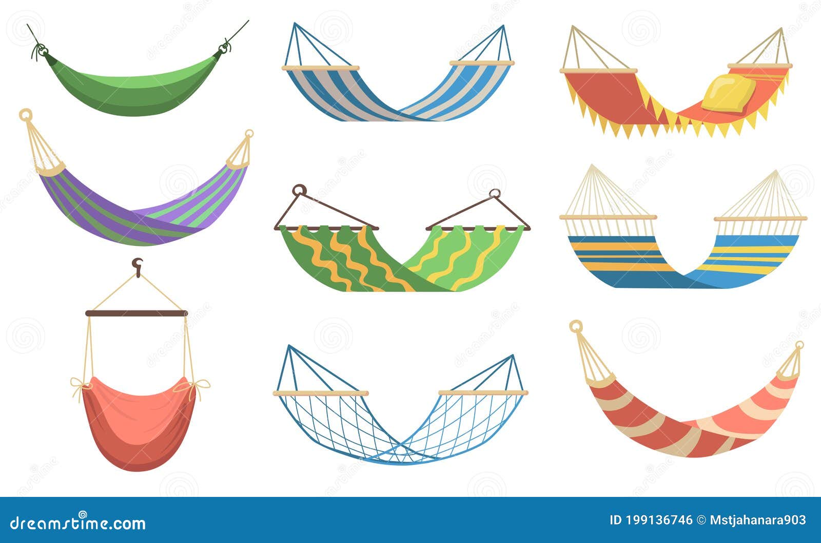 Colorful Hammocks of Different Types Stock Vector - Illustration of ...