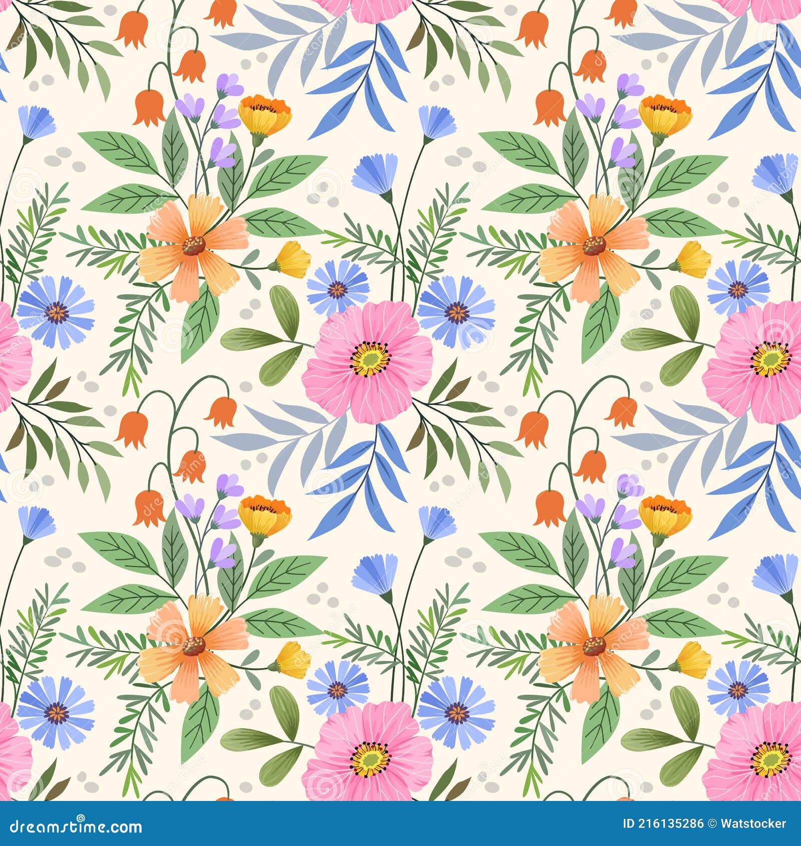 Colorful Hand Draw Flowers Seamless Pattern. Stock Vector ...