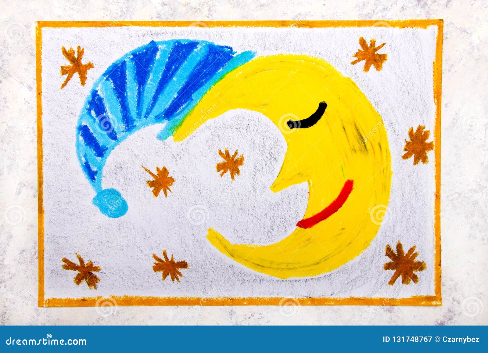 Drawing: Cute Sleeping Moon in Striped Nightcap Stock Illustration ...