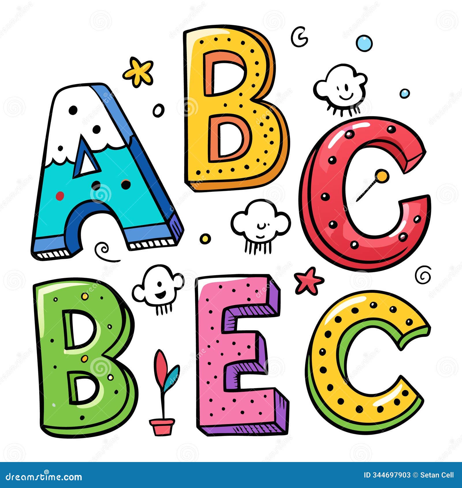 Colorful Hand Drawn Alphabet Letters ABCDE Stock Vector - Illustration ...