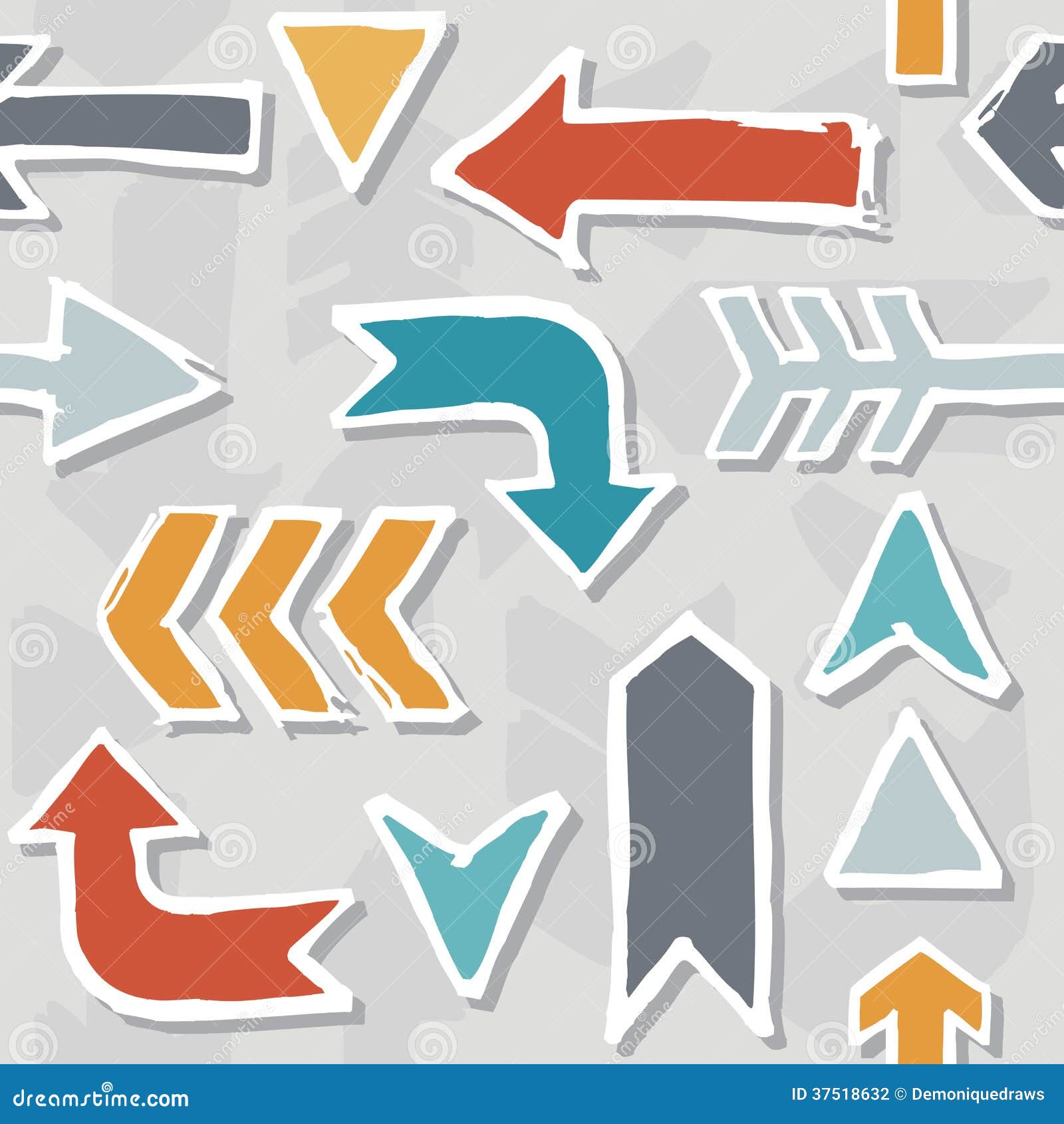 Colorful Hand Drawn Arrow Set Pattern on Gray Stock Vector ...