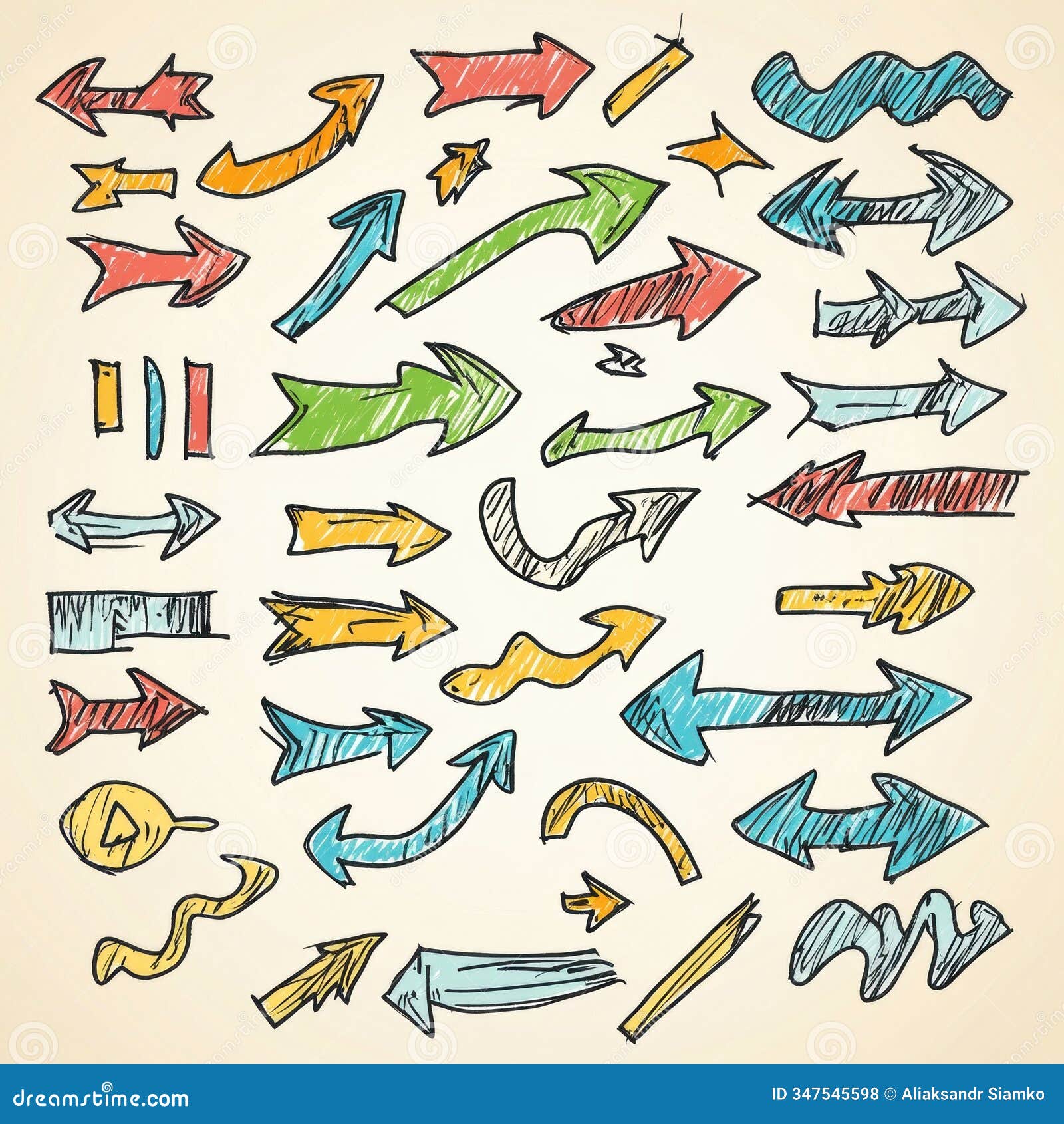 Colorful Hand-drawn Arrows in Various Shapes and Styles Stock ...