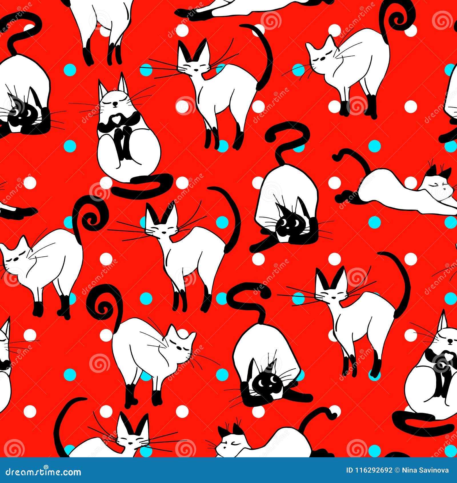 Colorful Hand Drawn Cats Cartoon Texture Design Seamless Pattern Vector ...