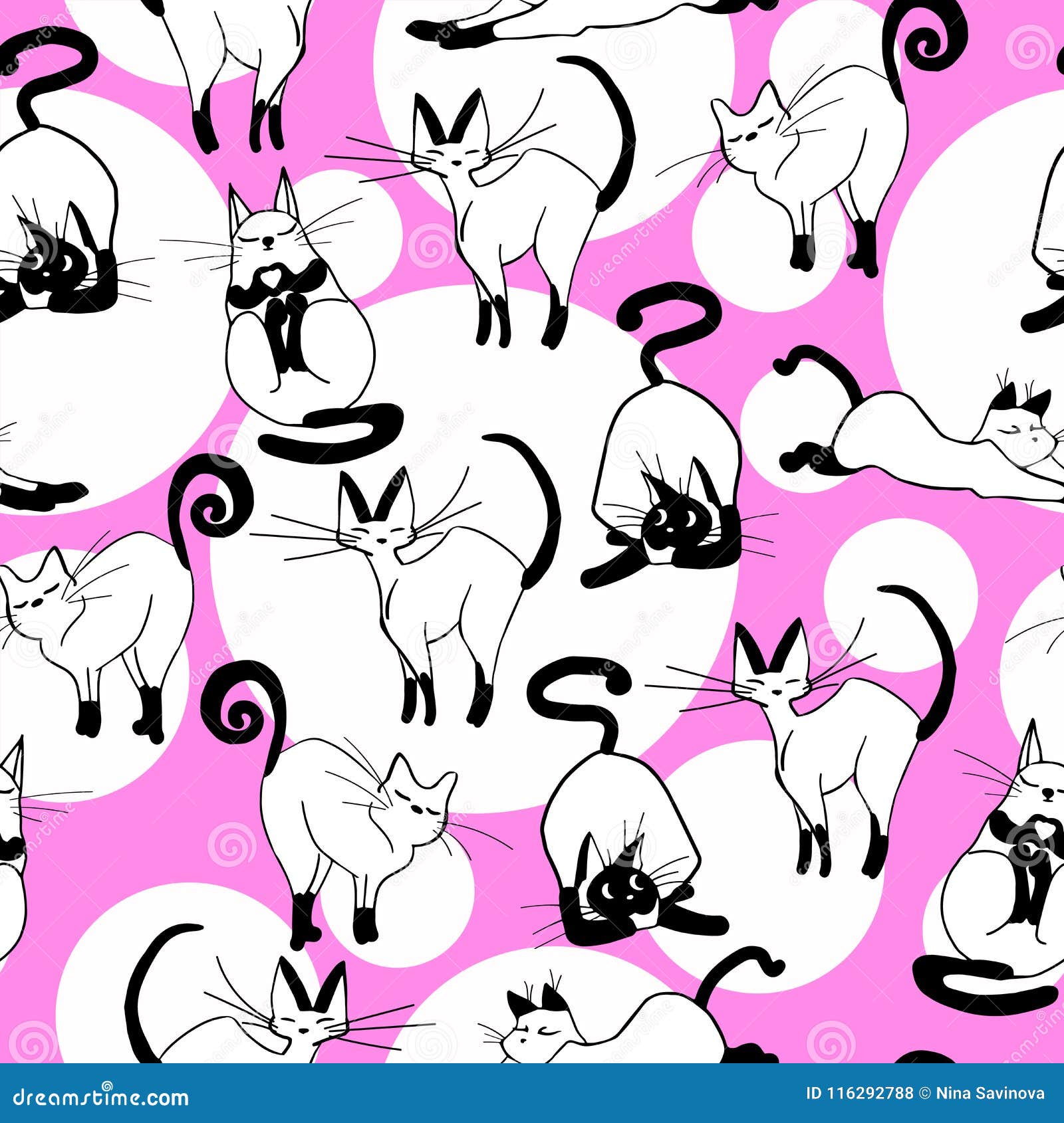 Colorful Hand Drawn Cats Cartoon Texture Design Seamless Pattern Vector ...