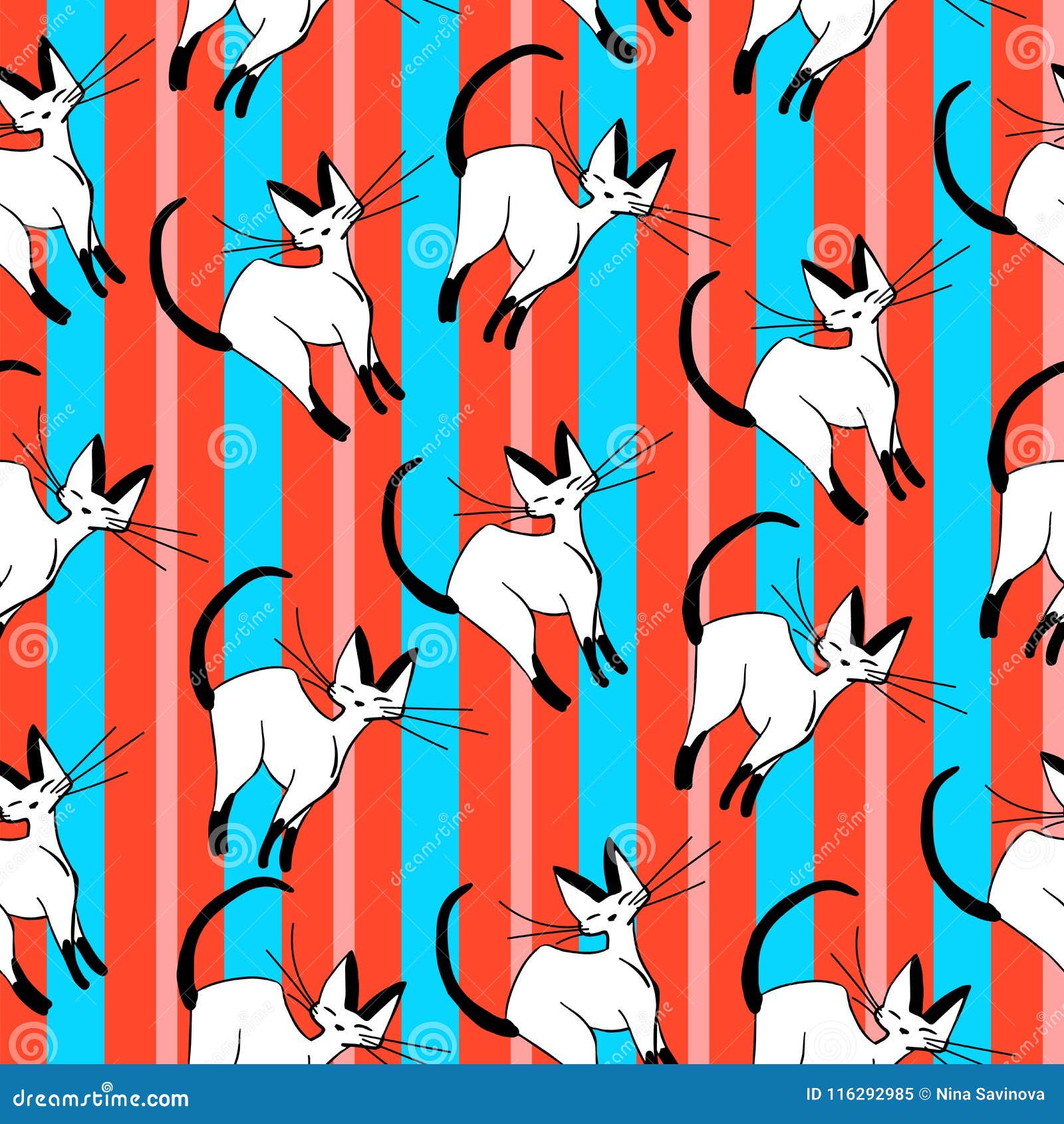 Colorful Hand Drawn Cats Cartoon Texture Design Seamless Pattern Vector ...