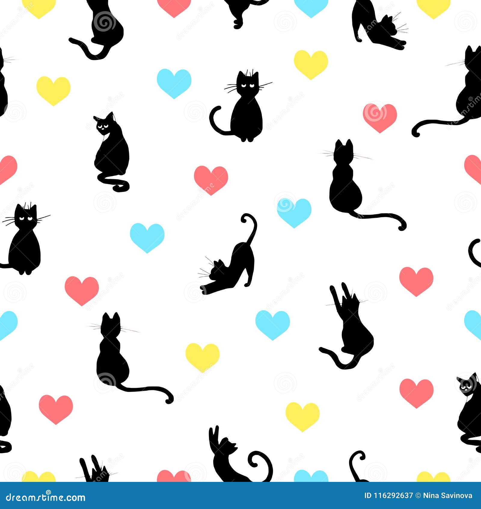 Colorful Hand Drawn Cats Cartoon Texture Design Seamless Pattern Vector ...