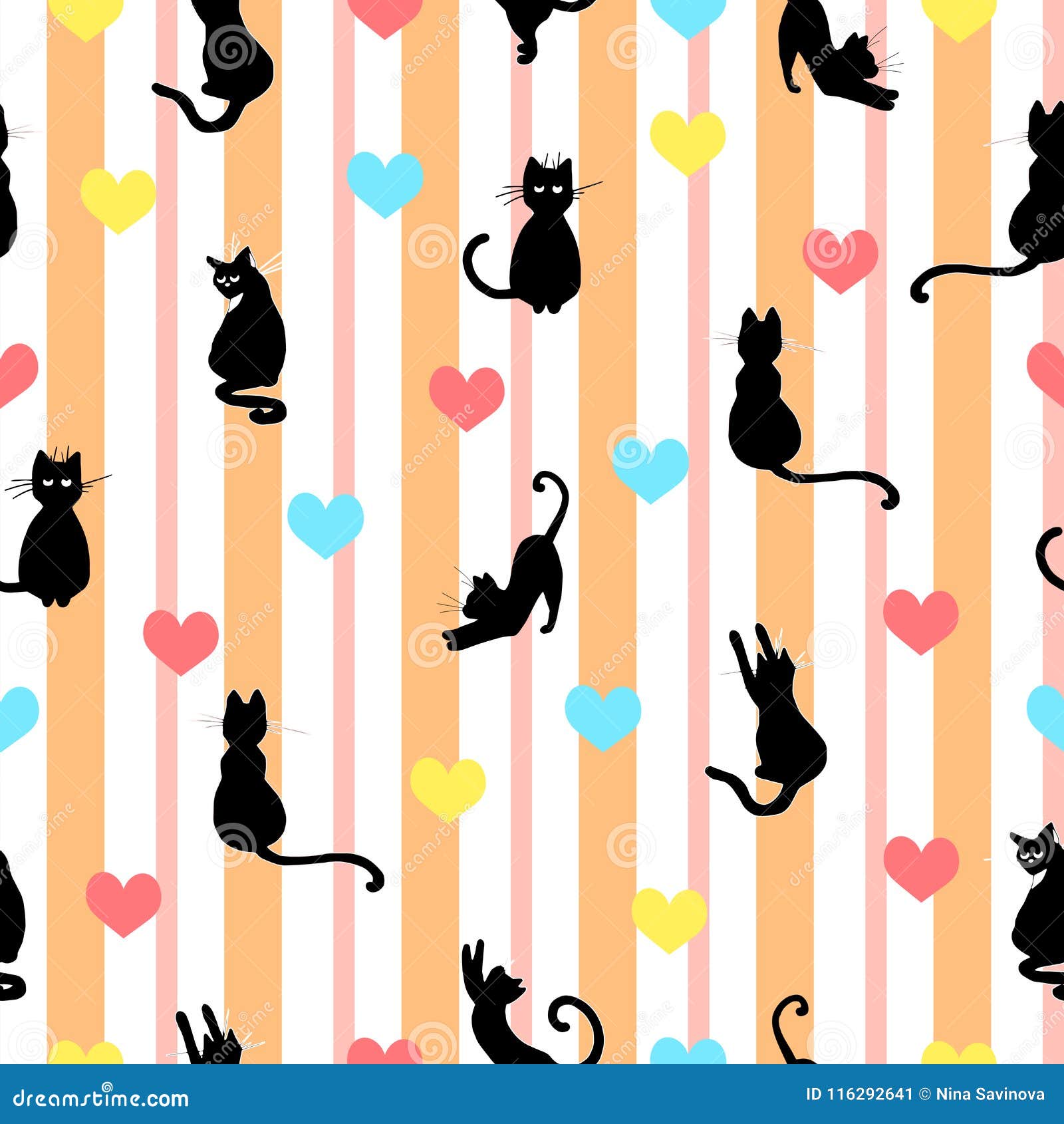 Colorful Hand Drawn Cats Cartoon Texture Design Seamless Pattern Vector ...