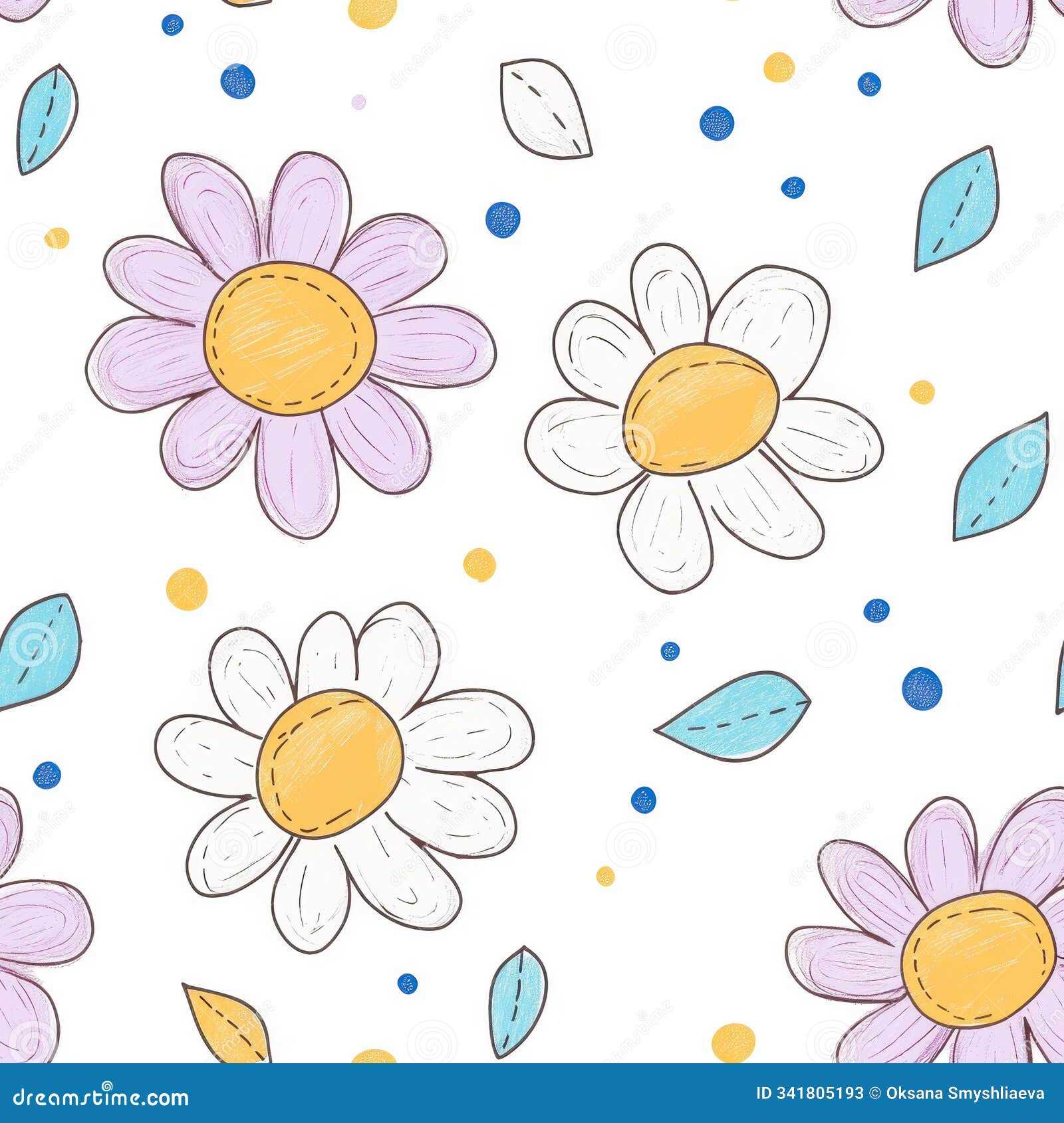 Colorful Hand-Drawn Daisy Flower Pattern for Design Backgrounds Stock ...