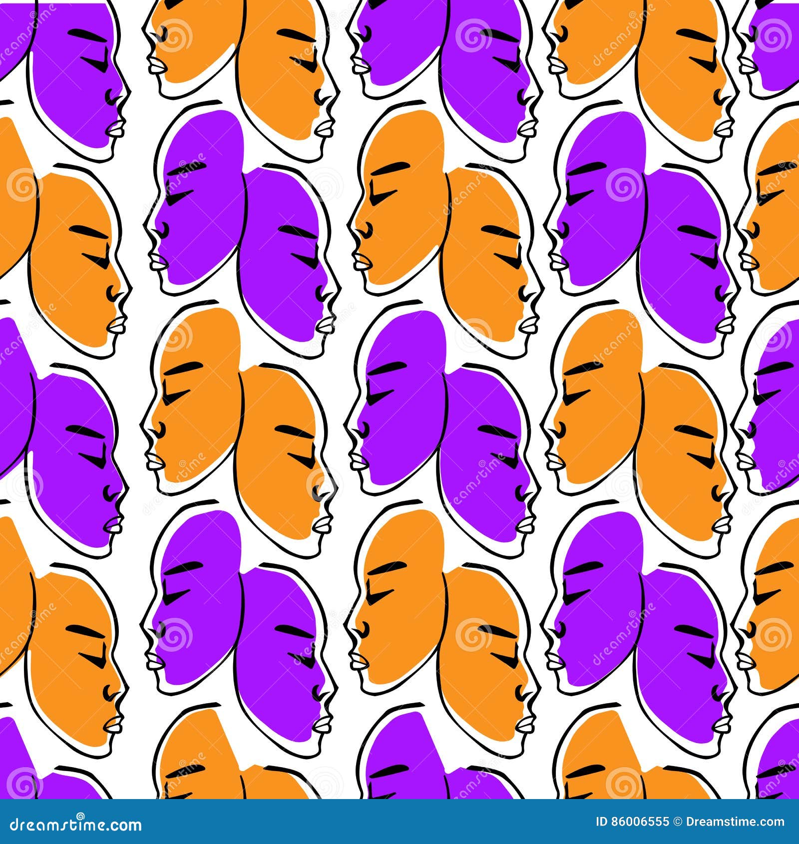 Colorful Hand Drawn Faces Pattern on White Background Stock Vector ...