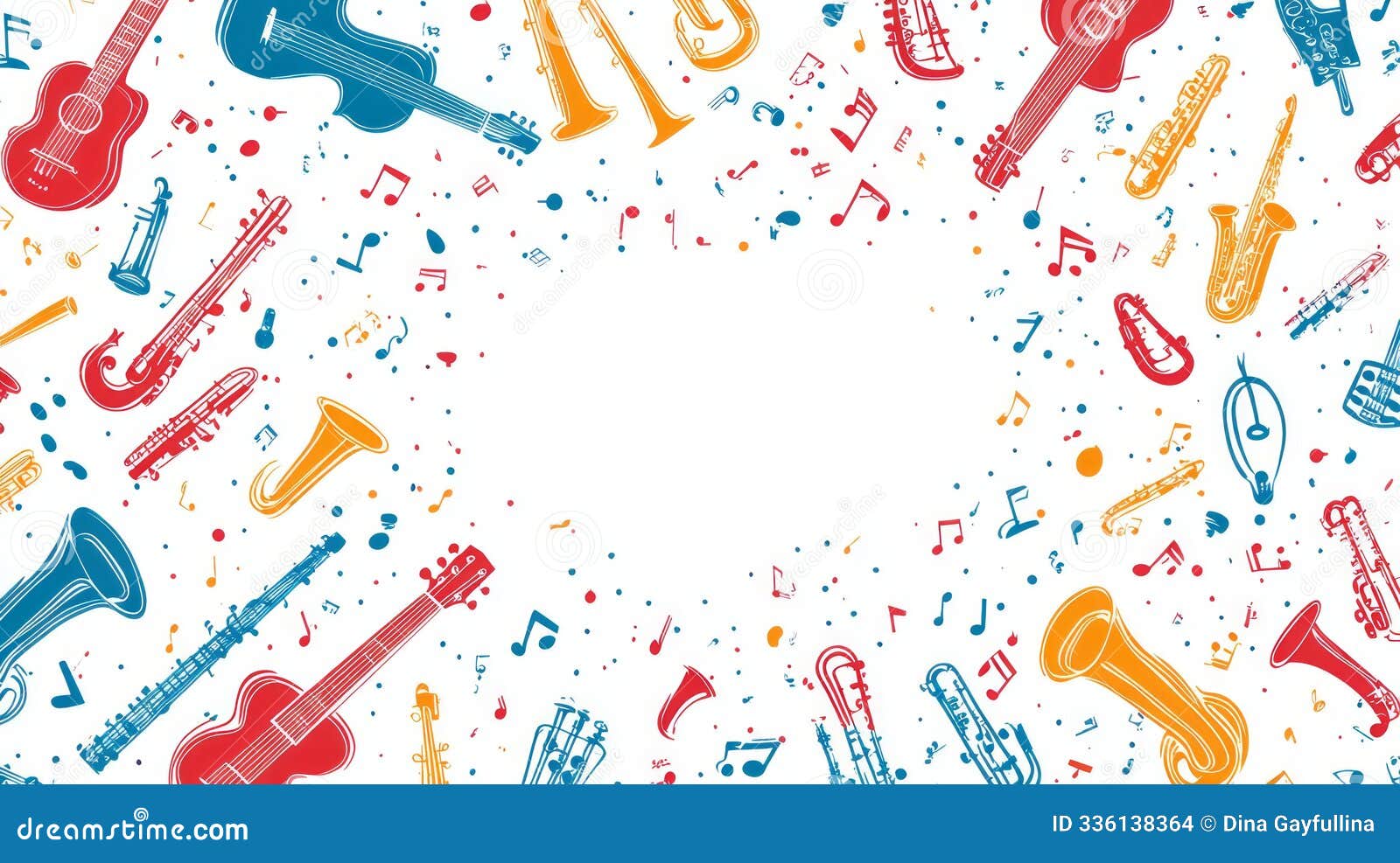 Colorful Hand-drawn Musical Instruments and Notes Scattered on a White ...