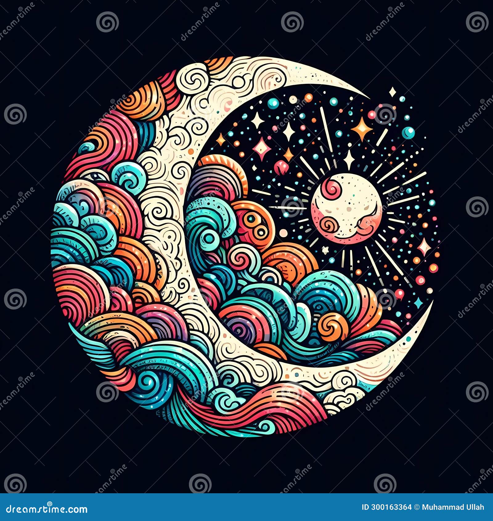 A Colorful Hand-drawn Mystical Stock Illustration - Illustration of ...