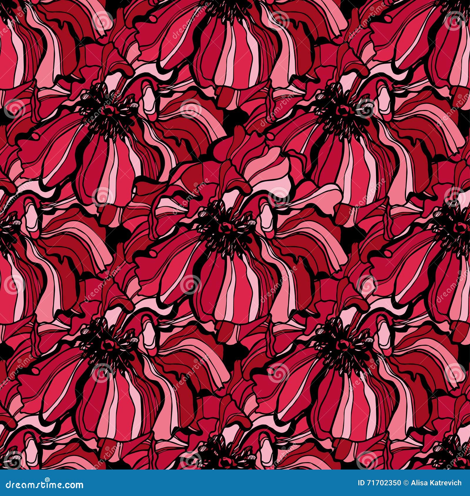 Colorful Hand Drawn Poppies, Flowers Seamless Pattern. Vector Stock ...