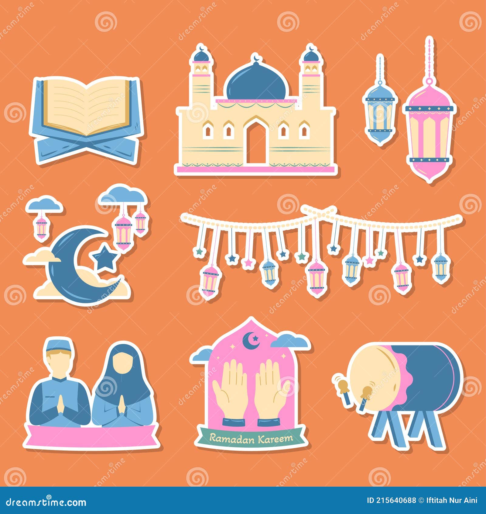 Colorful Hand Drawn Ramadan Element Set Illustration Vector Stock ...