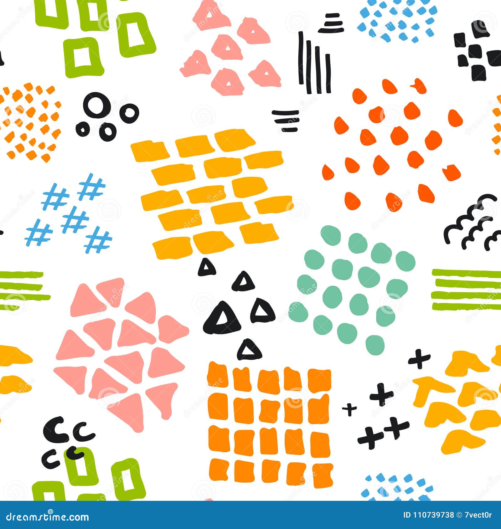 Colorful Hand Drawn Shapes and Textures Abstract Seamless Pattern Stock ...