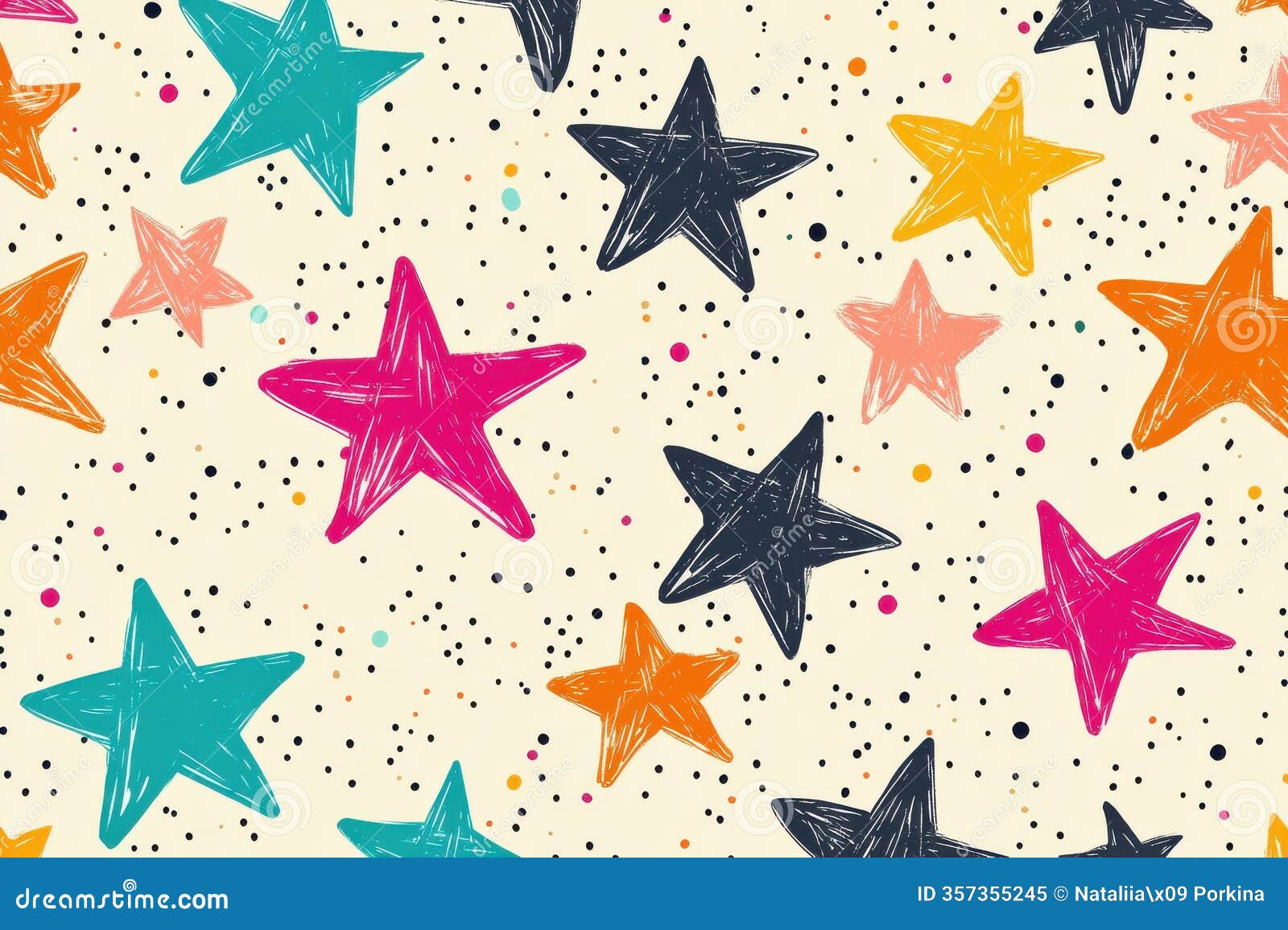 Colorful Hand-drawn Star Pattern with Vibrant Doodle and Crayon Texture ...