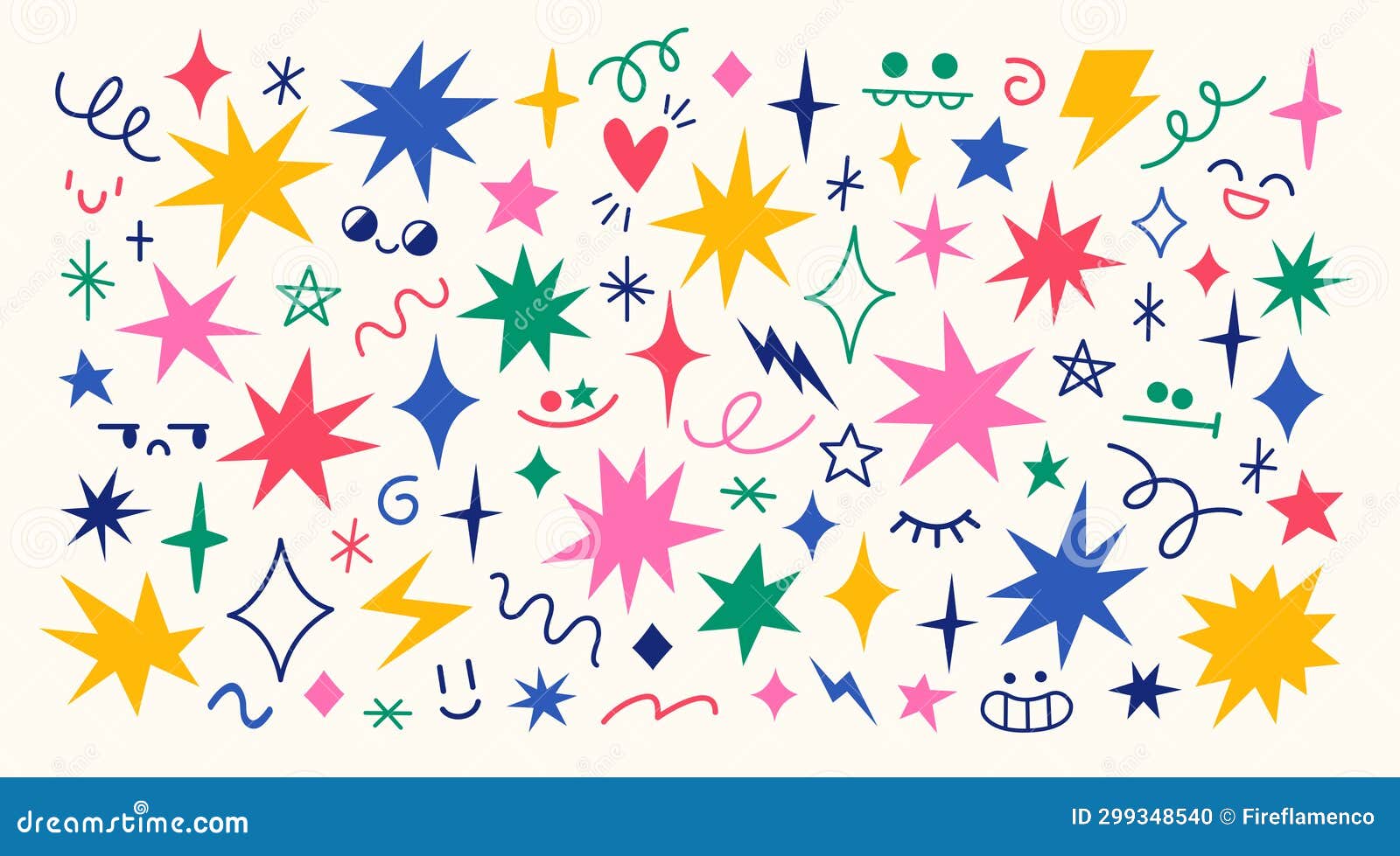 Colorful Hand Drawn Stars and Sparks Stock Vector - Illustration of ...
