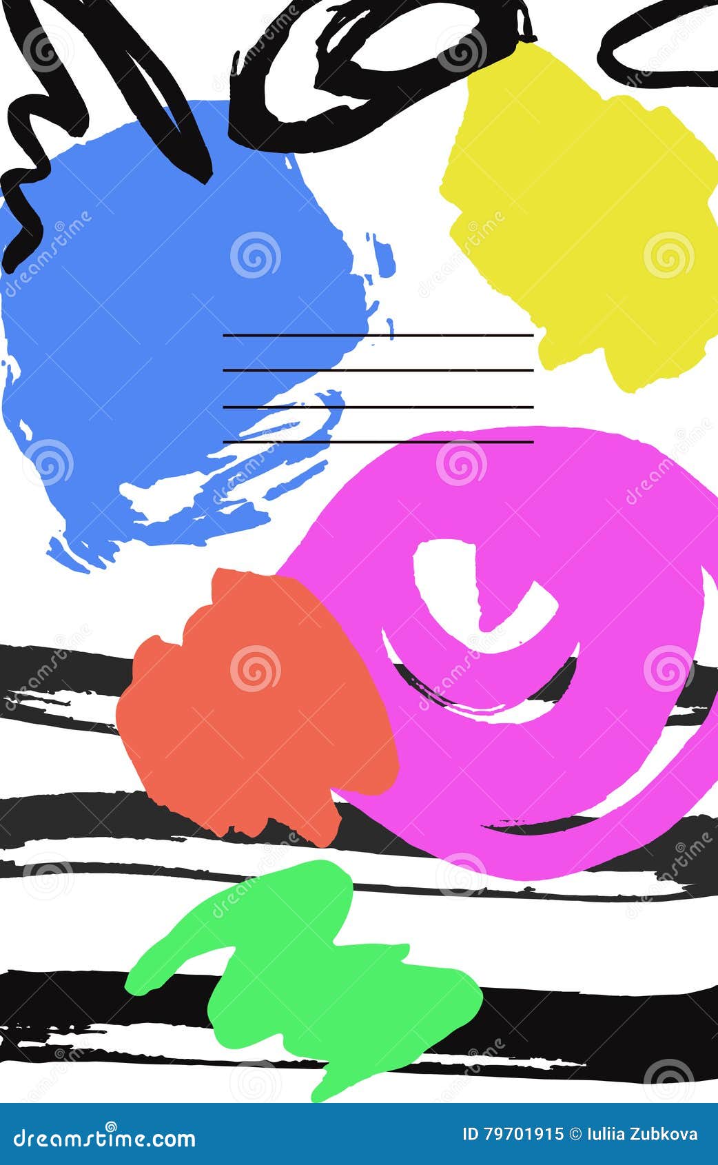 Colorful Hand Drawn Texture with Black Elements Design Stock Vector ...