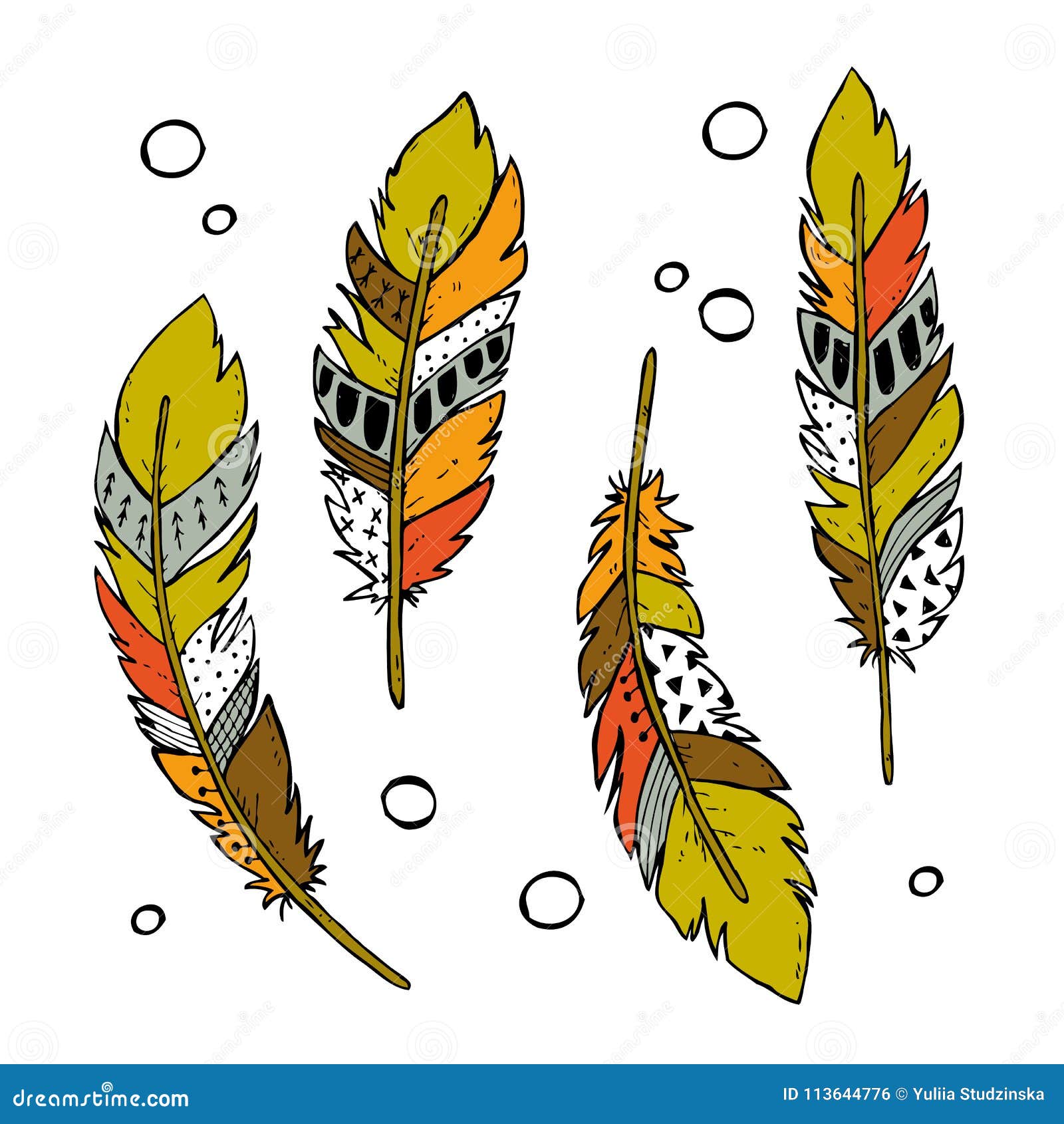 Tribal Feathers. Ethnic Feather Silhouette, Birds Feathering And Hand ...