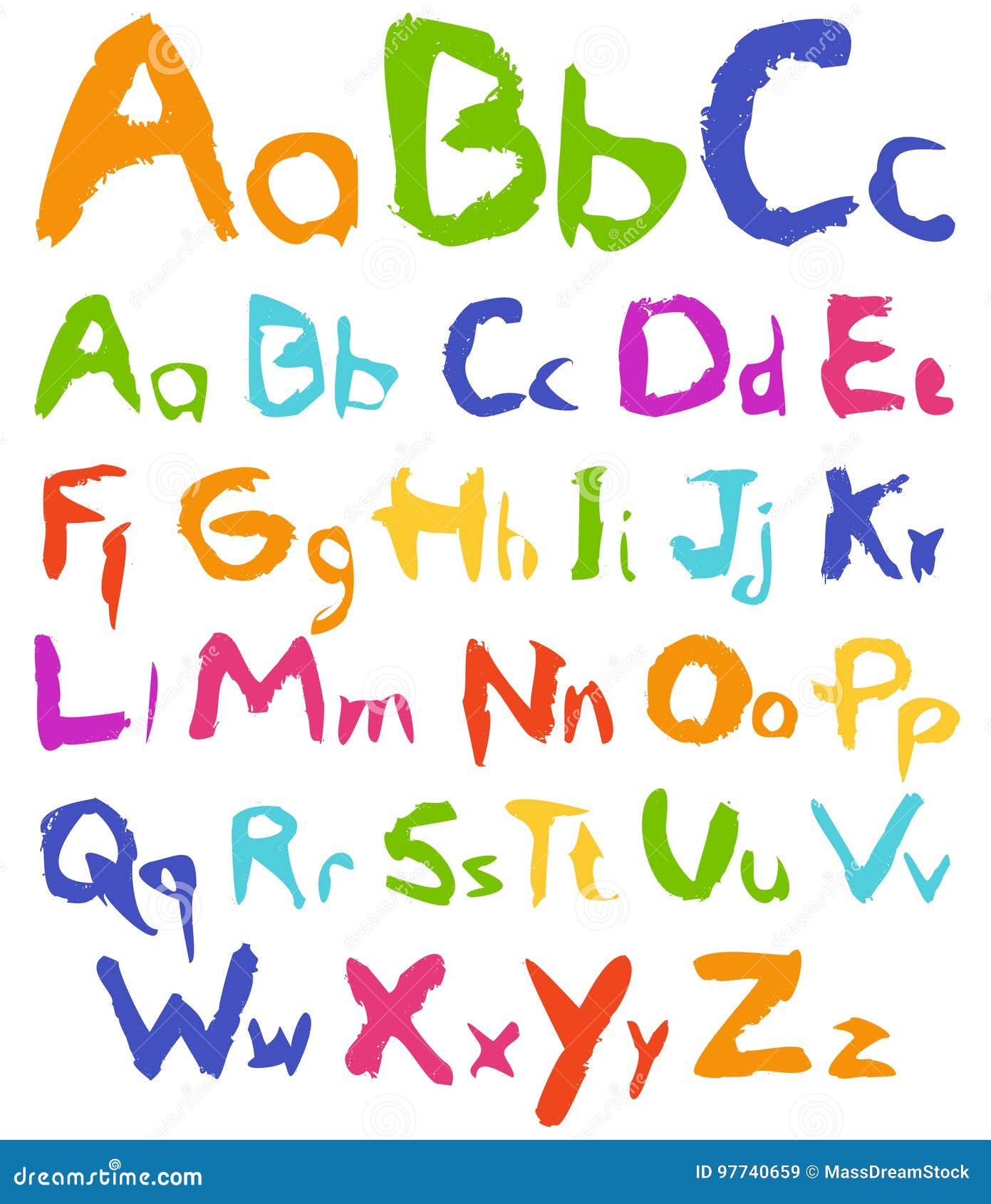 Colorful Hand Drawn Vector Alphabet Stock Vector - Illustration of ...