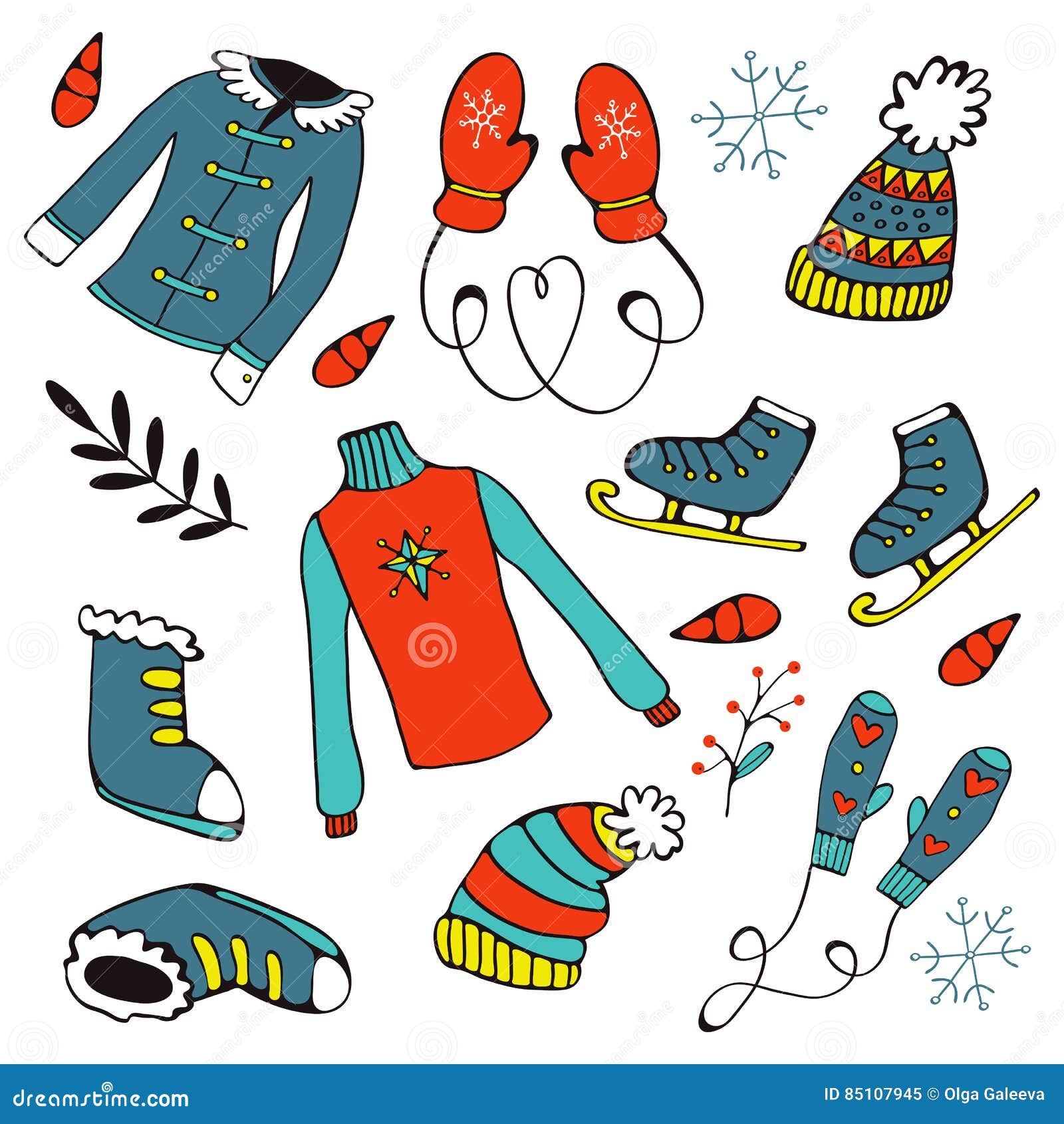 Colorful Hand Drawn Winter Collection Stock Vector - Illustration of ...