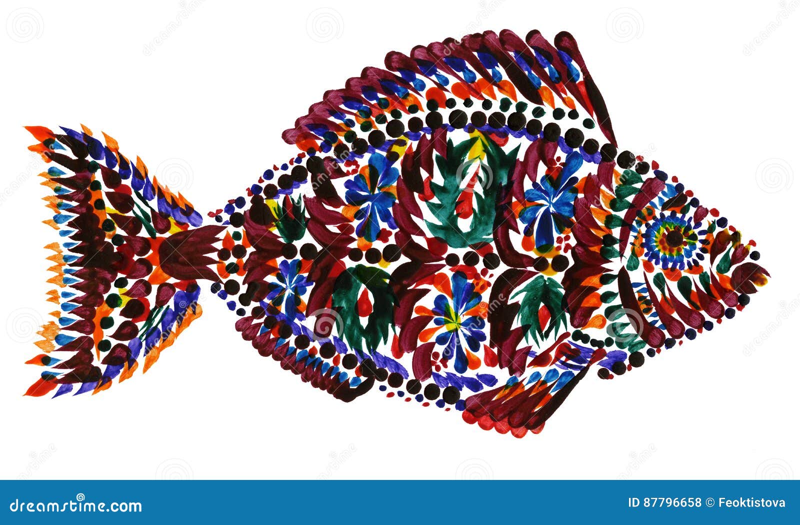 Colorful Hand-painted Fish on White Background Stock Photo - Image of ...