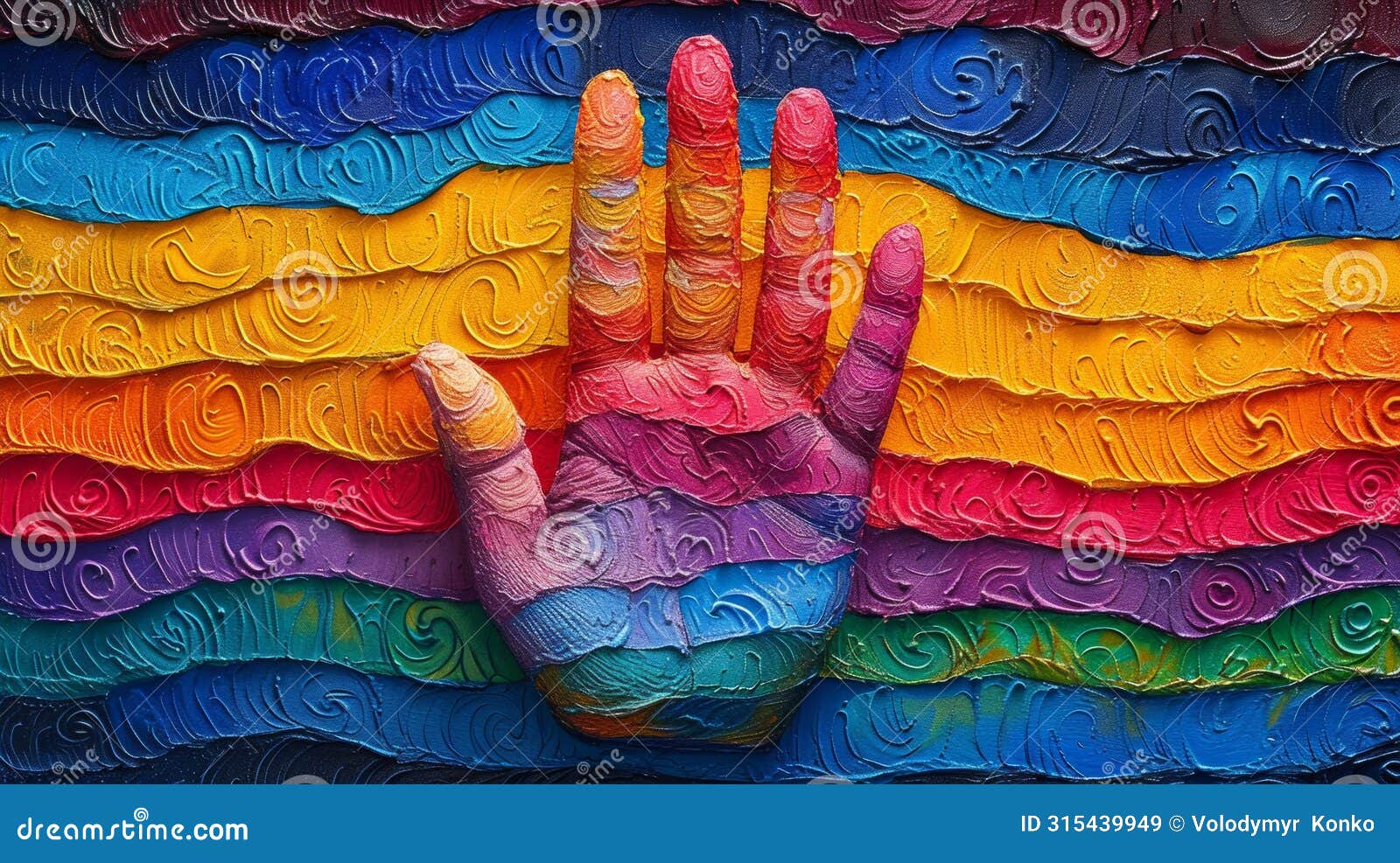 A Colorful Hand is Painted on a Rainbow Background Stock Image - Image ...