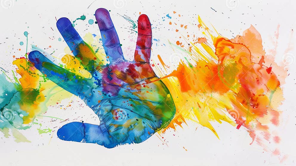 A Colorful Hand Print on a White Background Stock Image - Image of ...