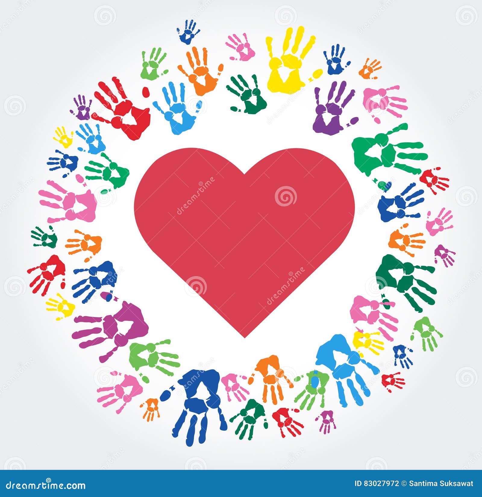 Colorful Hand Prints And Heart Shape Vector | CartoonDealer.com #83027972