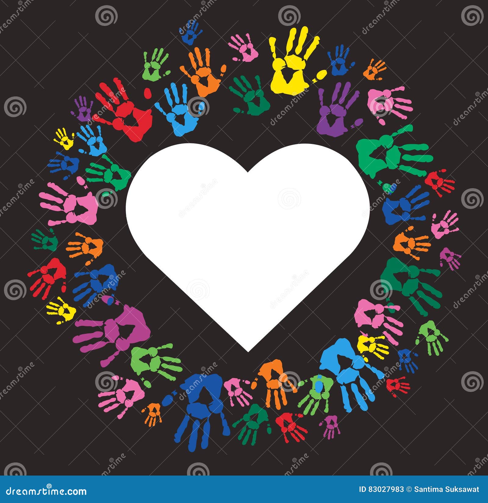 Colorful Hand Prints and Heart Shape Vector Stock Vector - Illustration ...