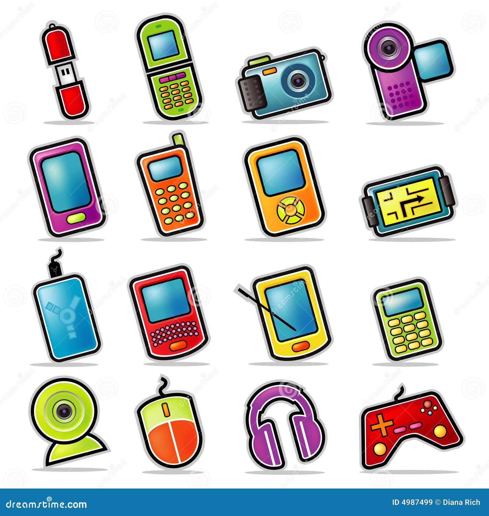 Colorful Handheld Electronics Icons Stock Vector - Illustration of ...