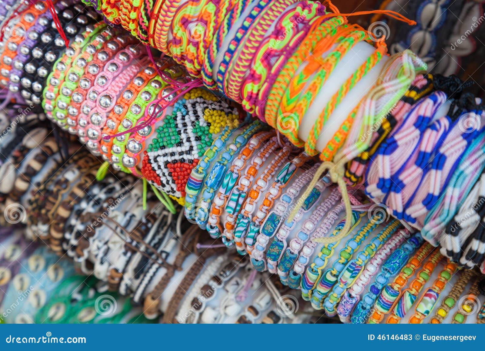 Colorful Handmade Bracelets Made of Beads and Thread Stock Image ...
