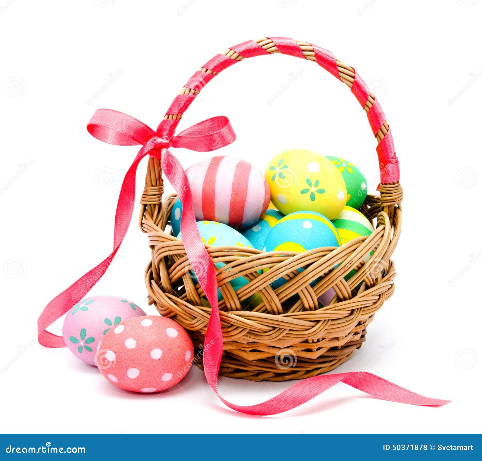 Colorful Handmade Easter Eggs in the Basket Isolated Stock Photo ...