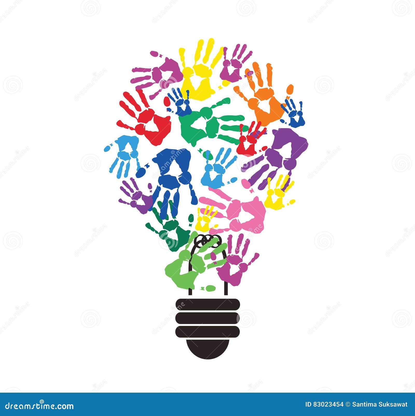 Colorful Handprint in Lightbulb Shape , Symbol of Thinking Concept ...