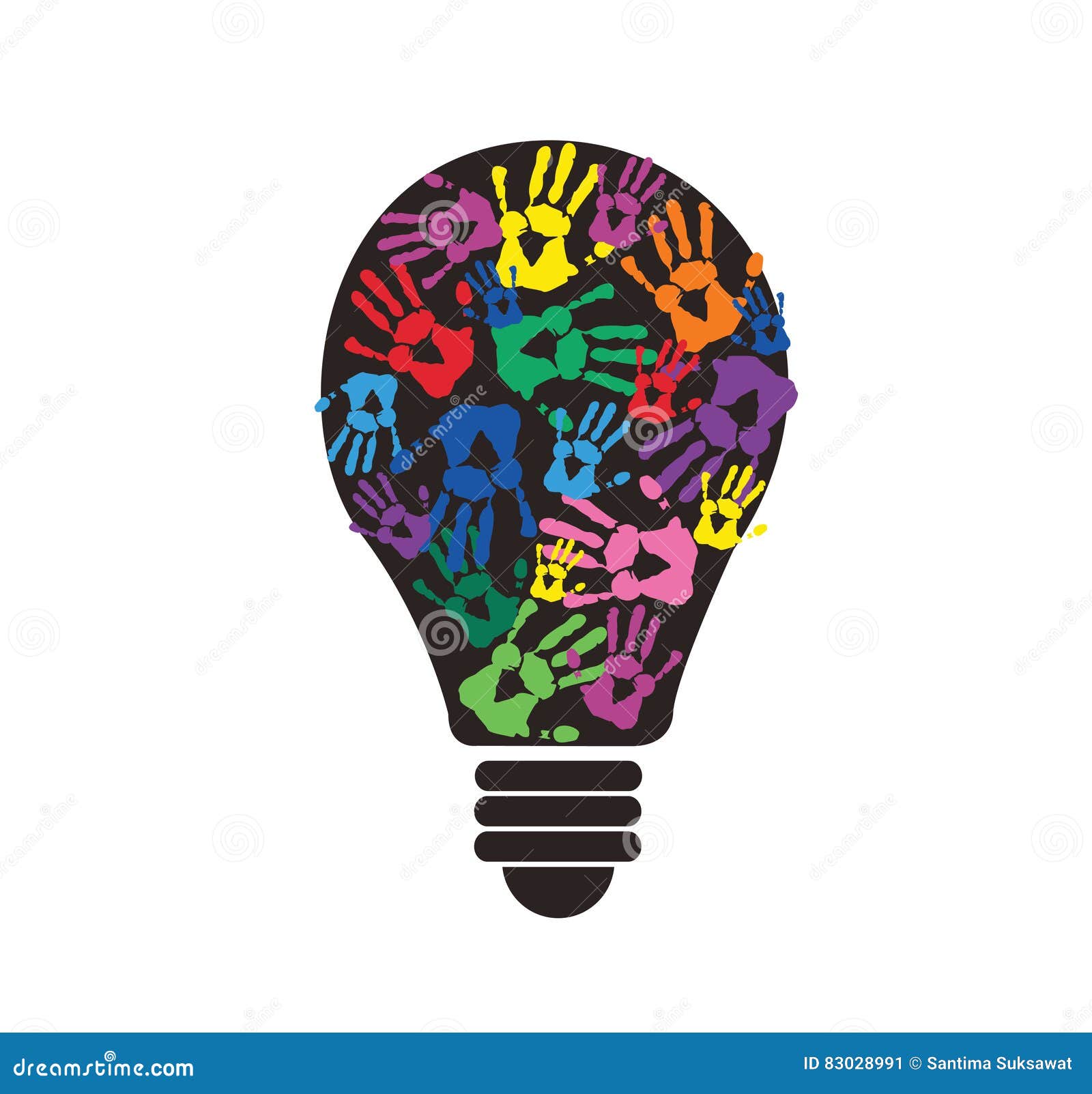 Colorful Handprint in Lightbulb Shape , Symbol of Thinking Concept ...