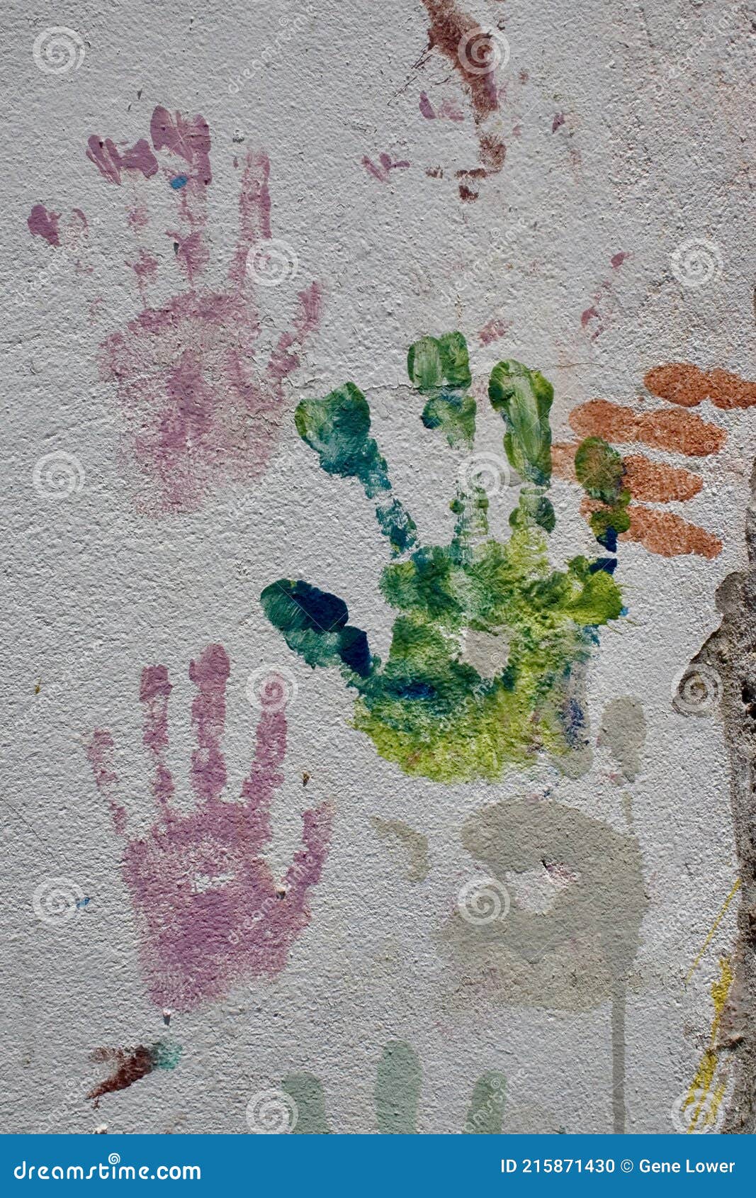 Colorful Handprints on a Cement Wall Stock Photo - Image of copyspace ...