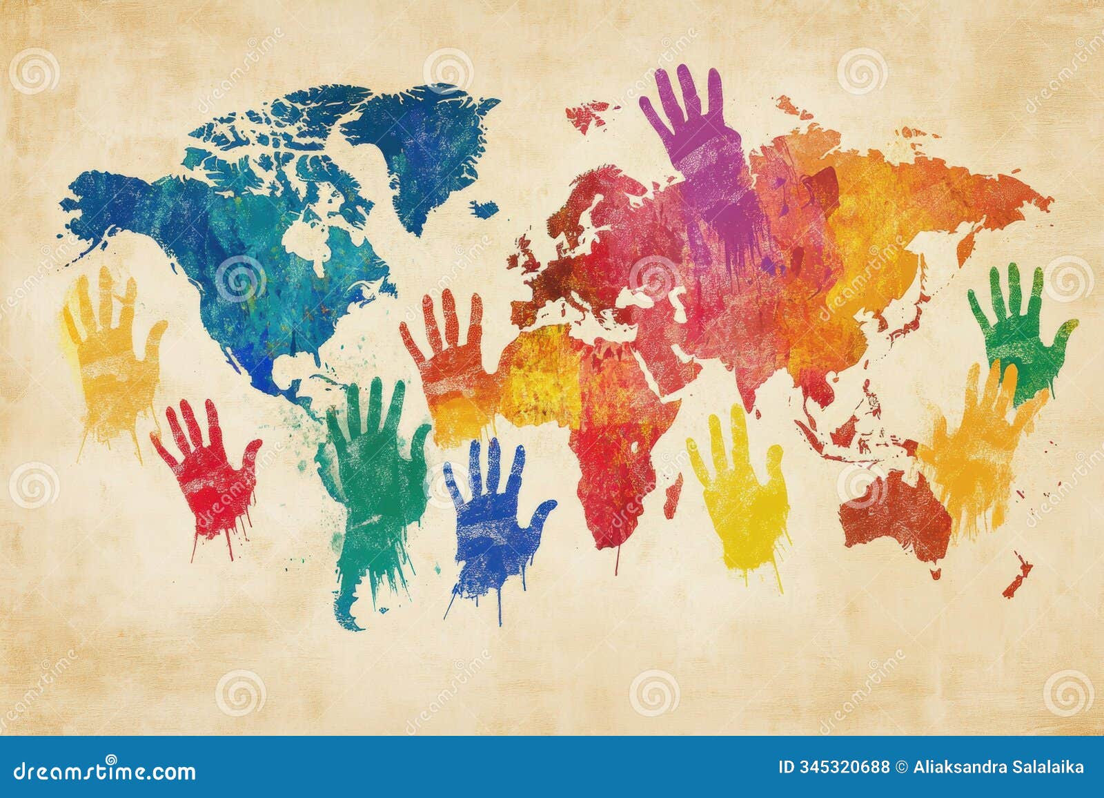 Colorful Handprints Representing Diverse Global Cultures Create a World ...