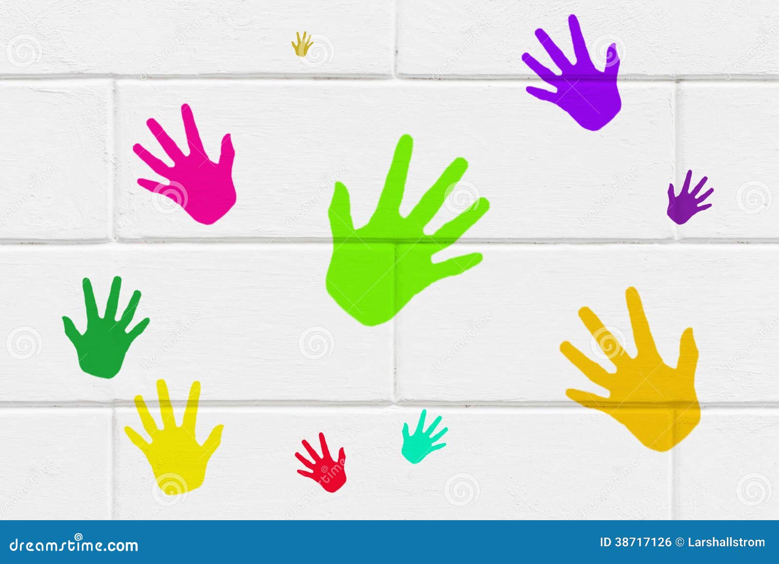 Colorful Handprints on Wall Stock Photo - Image of concept, people ...