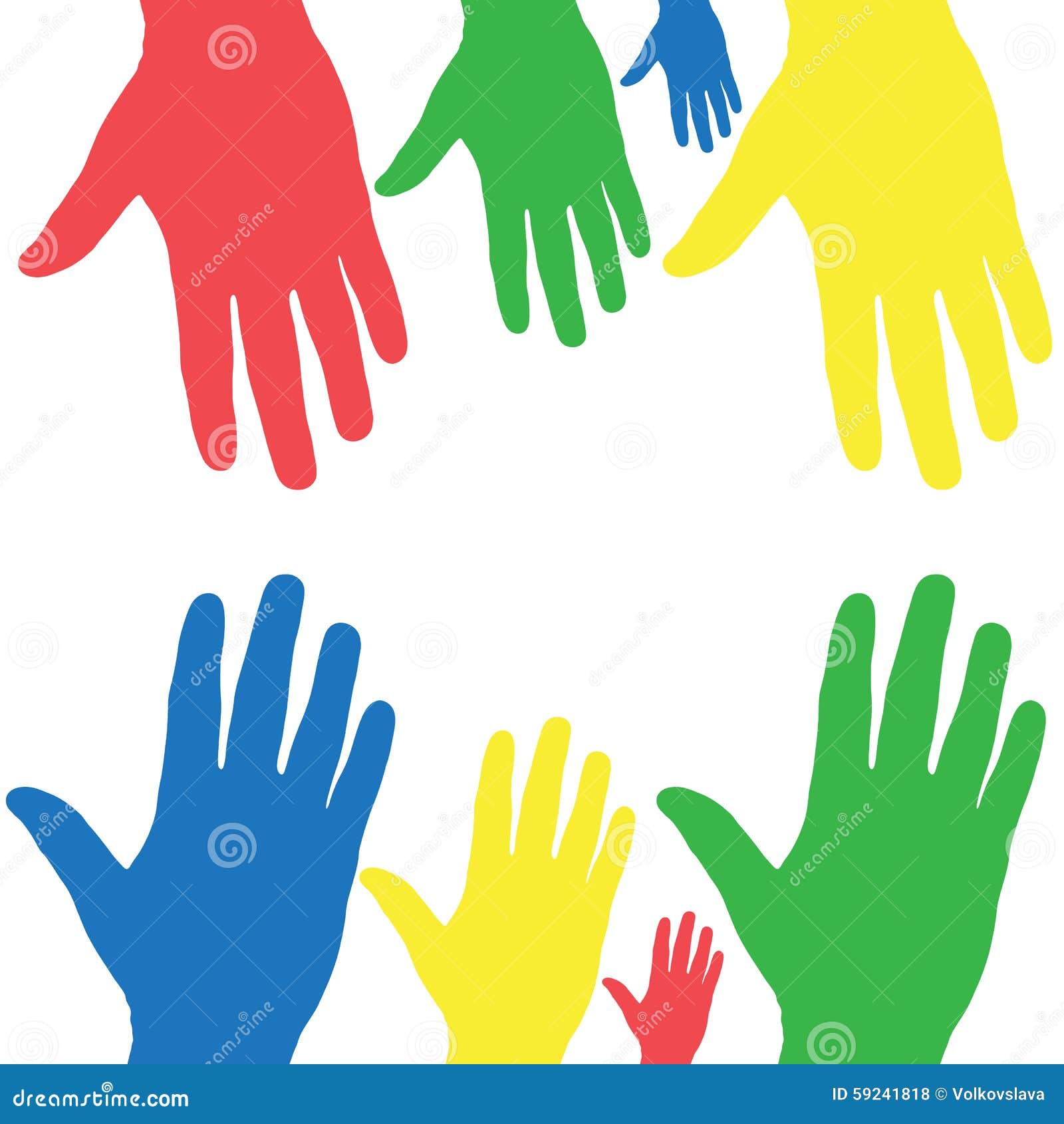 Colorful Hands of Different Sizes on a White Background Stock Vector ...