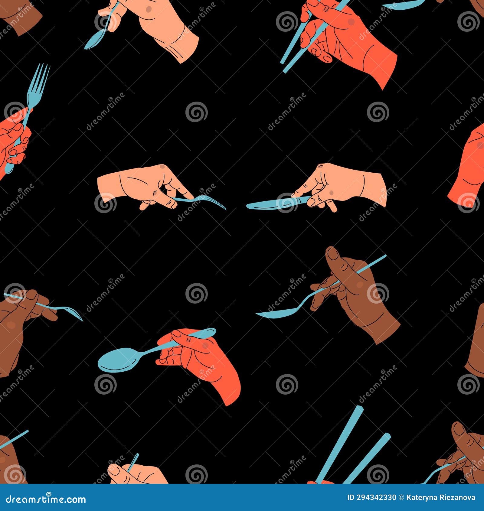 Colorful Hands Holding Cutlery Seamless Pattern Stock Vector ...