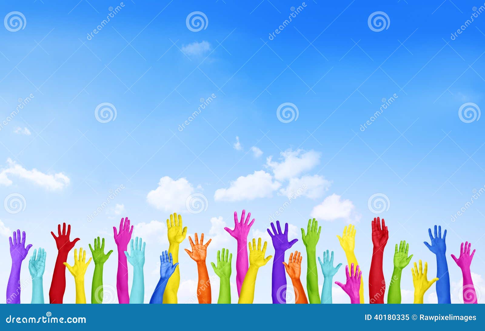 Colorful Hands Raised Blue Sky Stock Photos - Download 256 Royalty Free ...