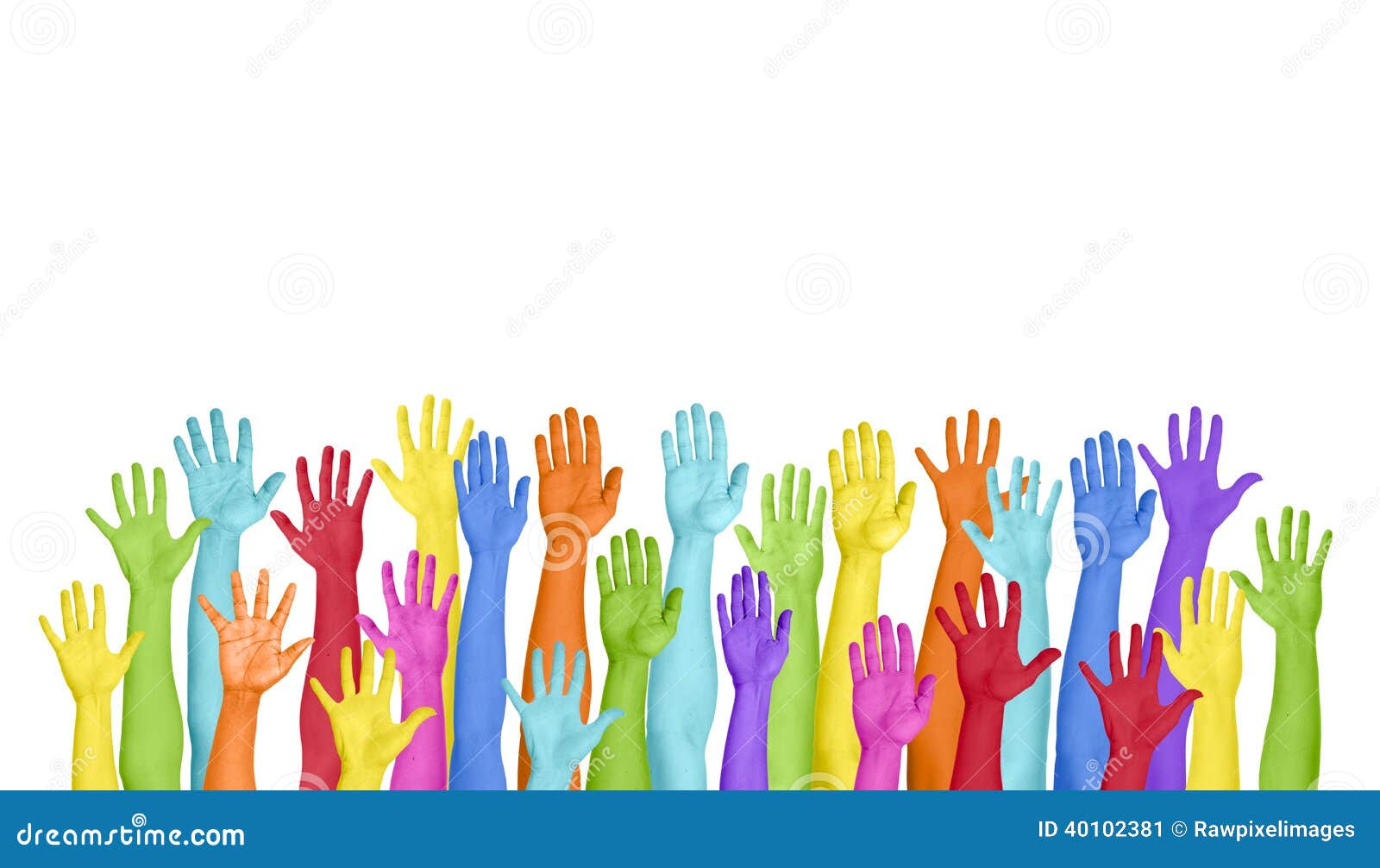 Colorful Hands Raised on White Background Stock Image - Image of human ...