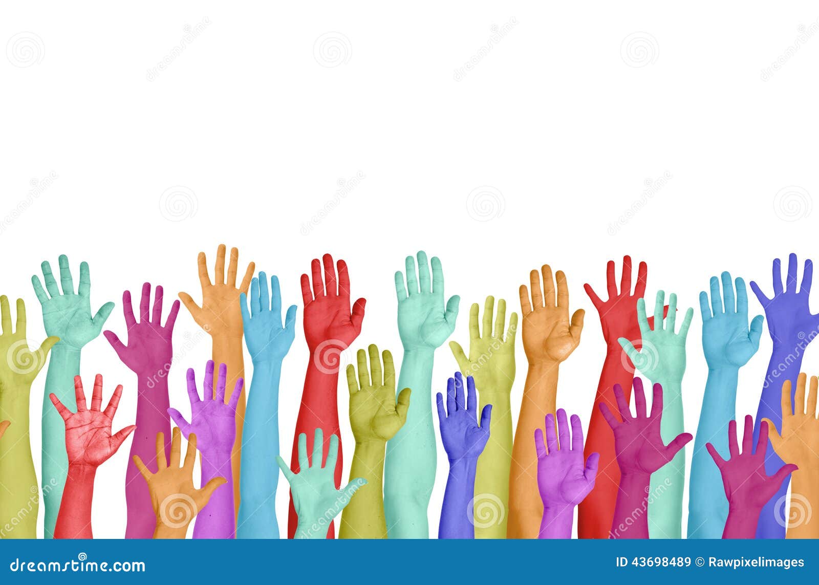 Colorful Hands Raised on White Background Stock Image - Image of ...