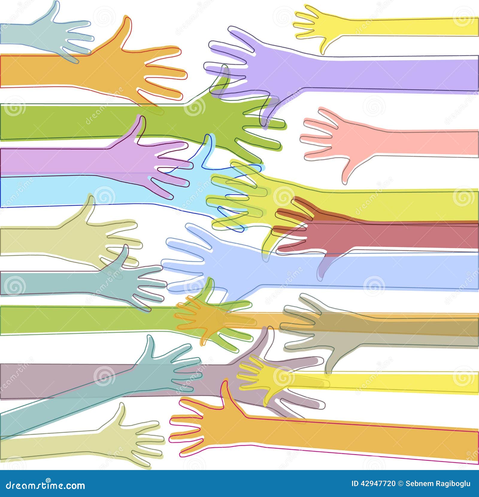 Colorful hands reach out stock vector. Illustration of blue - 42947720
