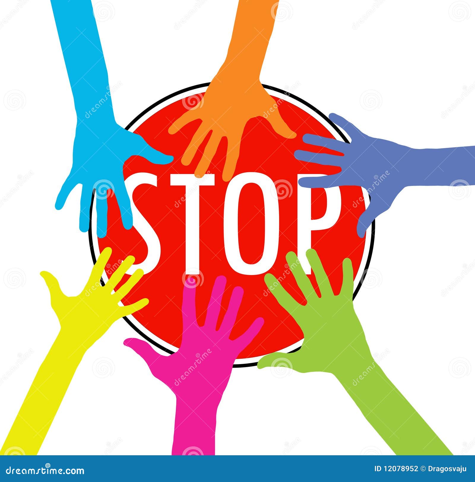 Colorful Hands on Stop Sign Stock Vector - Illustration of attention ...
