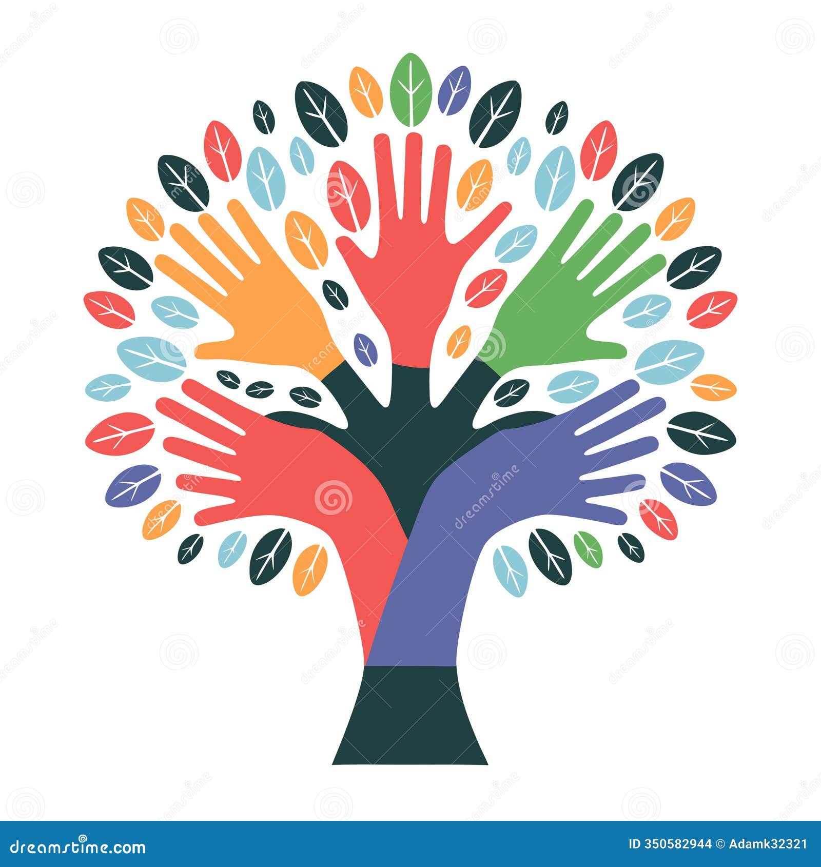 Colorful Hands Tree Unity Growth Symbol Vector Illustration Stock ...