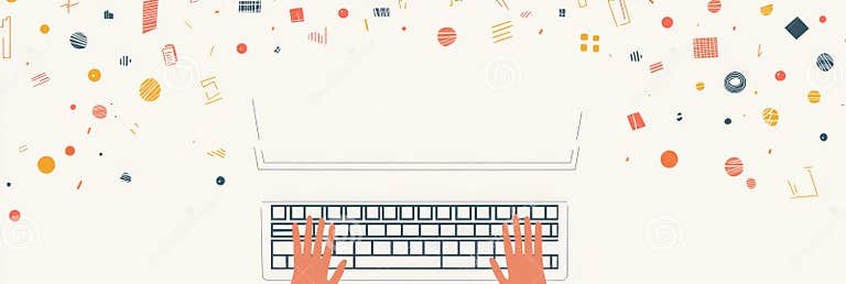 Colorful Hands Typing on a Keyboard with Digital Elements Floating ...